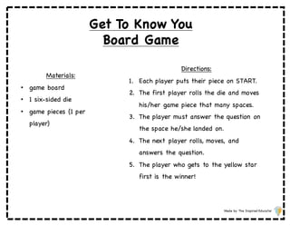 Get to know you board game | PPT