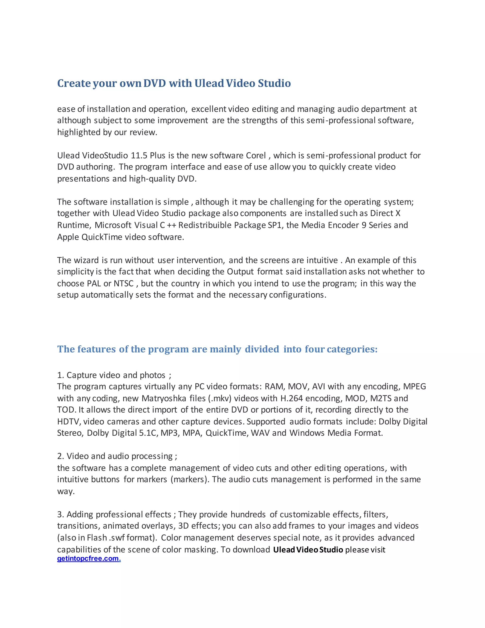 Create your own DVD with Ulead Video Studio | DOCX