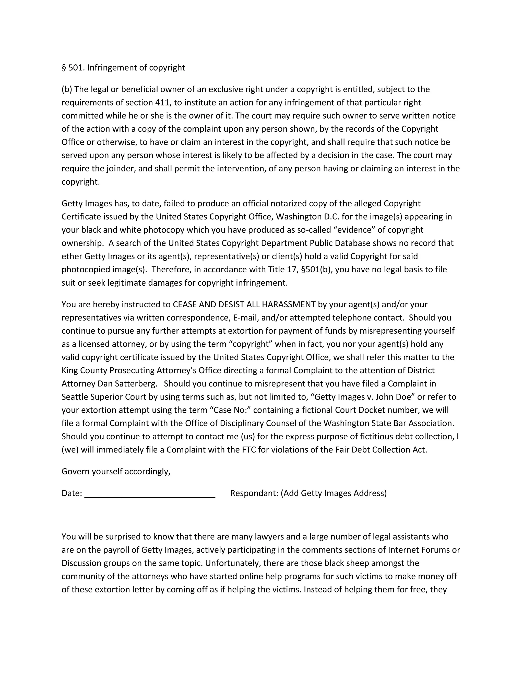 Getty images extortion letter | PDF