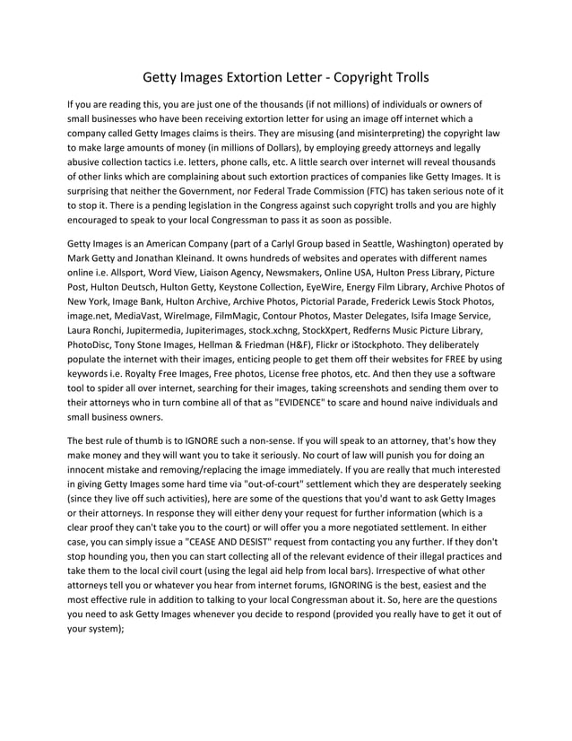 Getty images extortion letter | PDF
