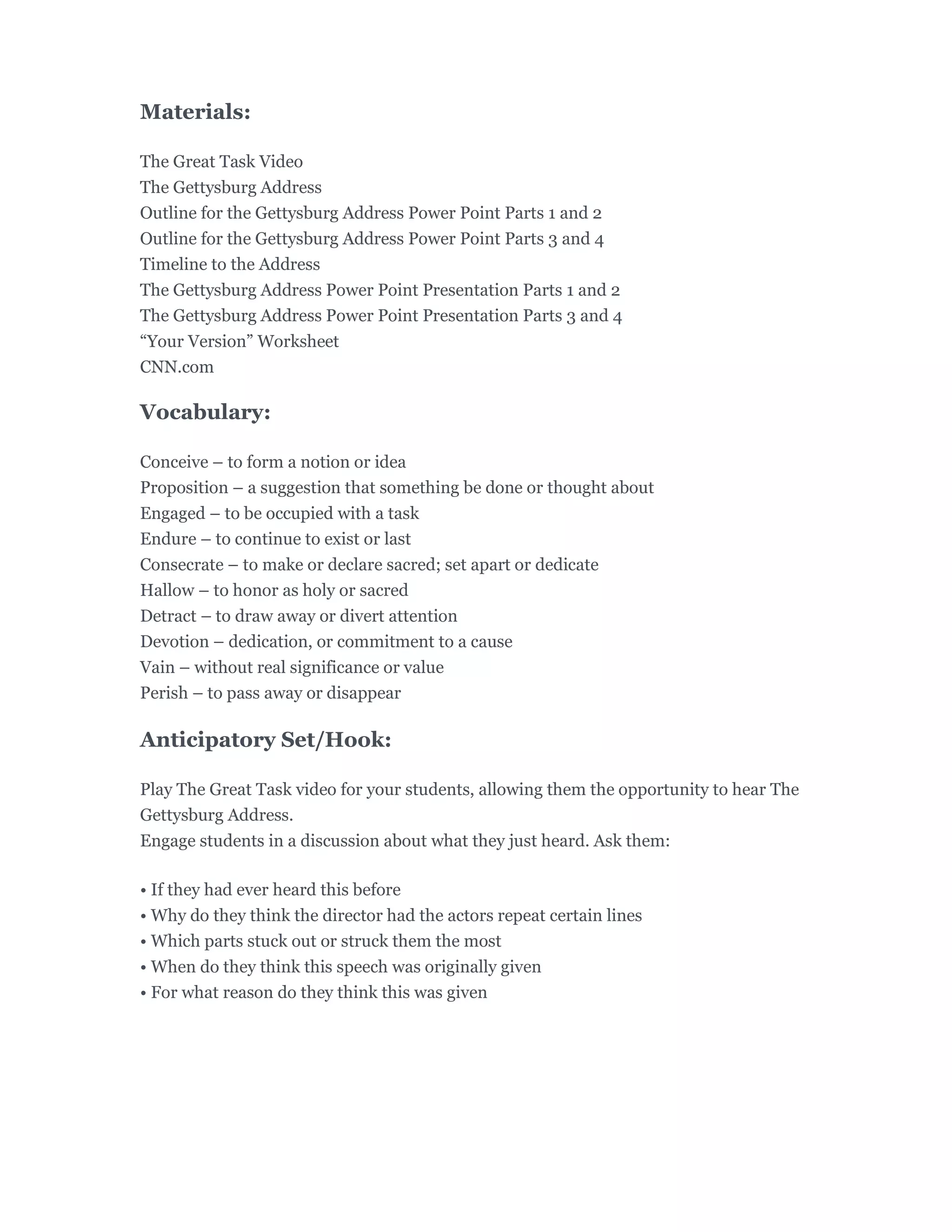 Gettysburg Address Lesson | PDF
