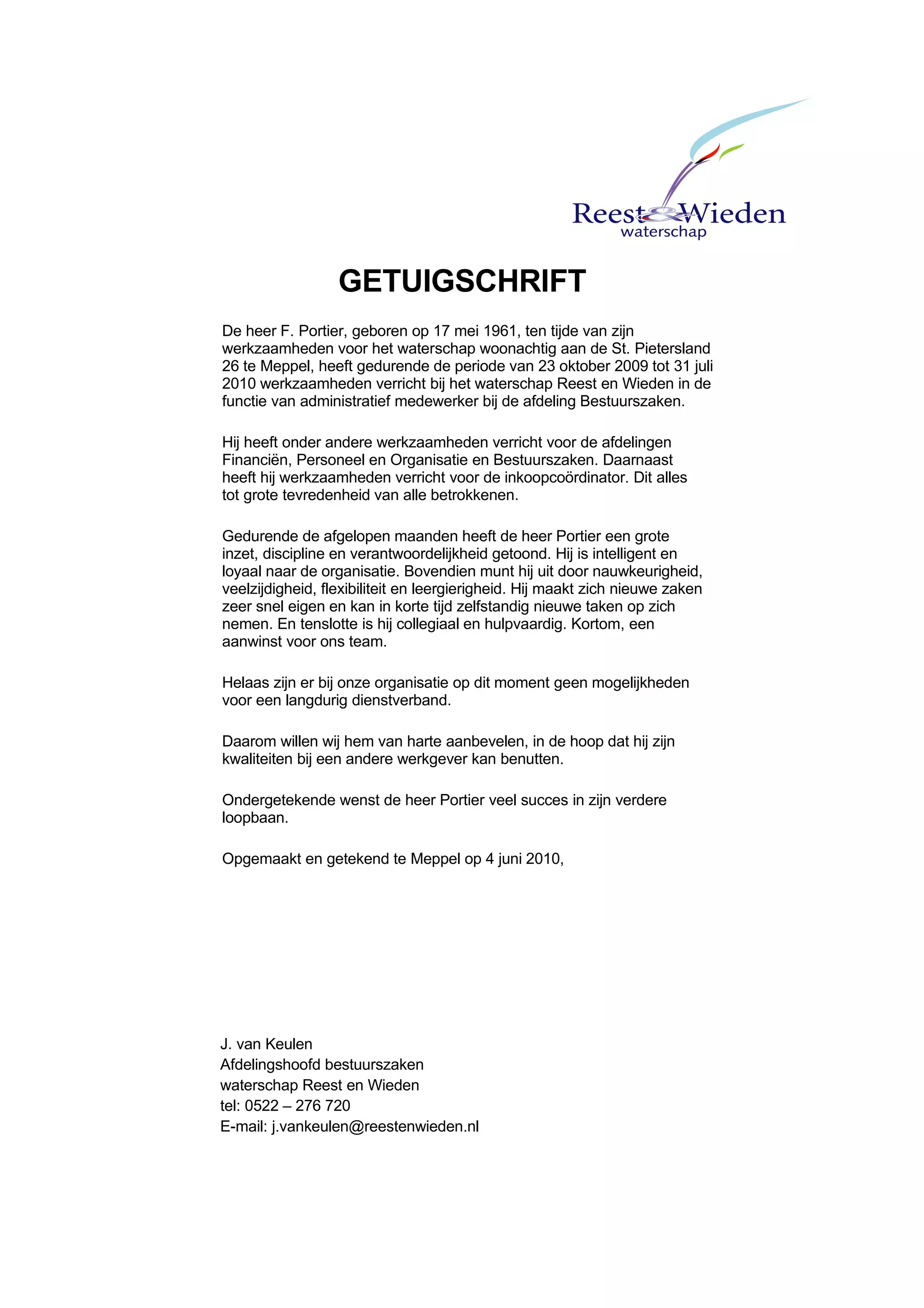 Getuigschrift F. Portier | PDF