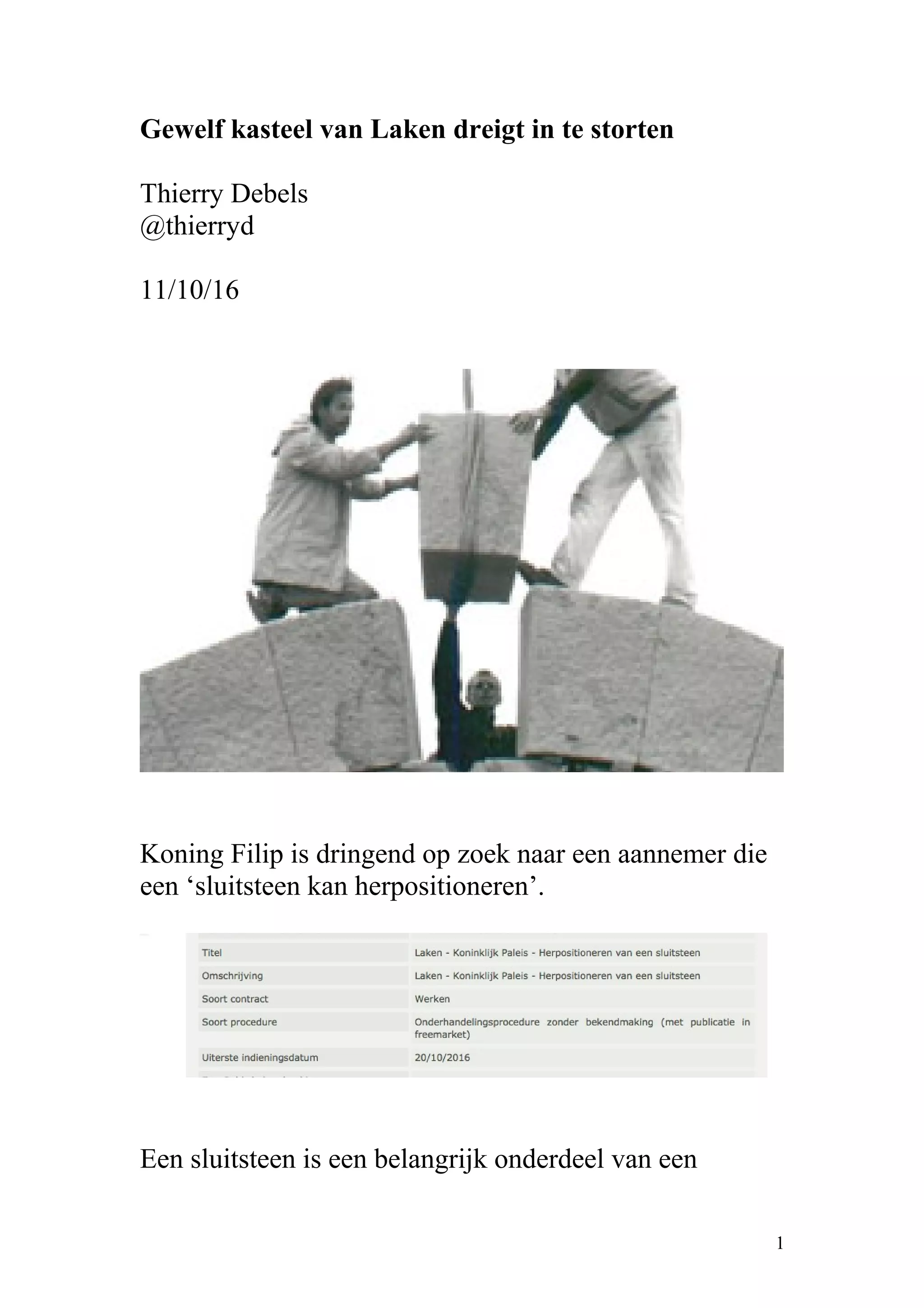 Gewelf kasteel van Laken dreigt in te storten | PDF