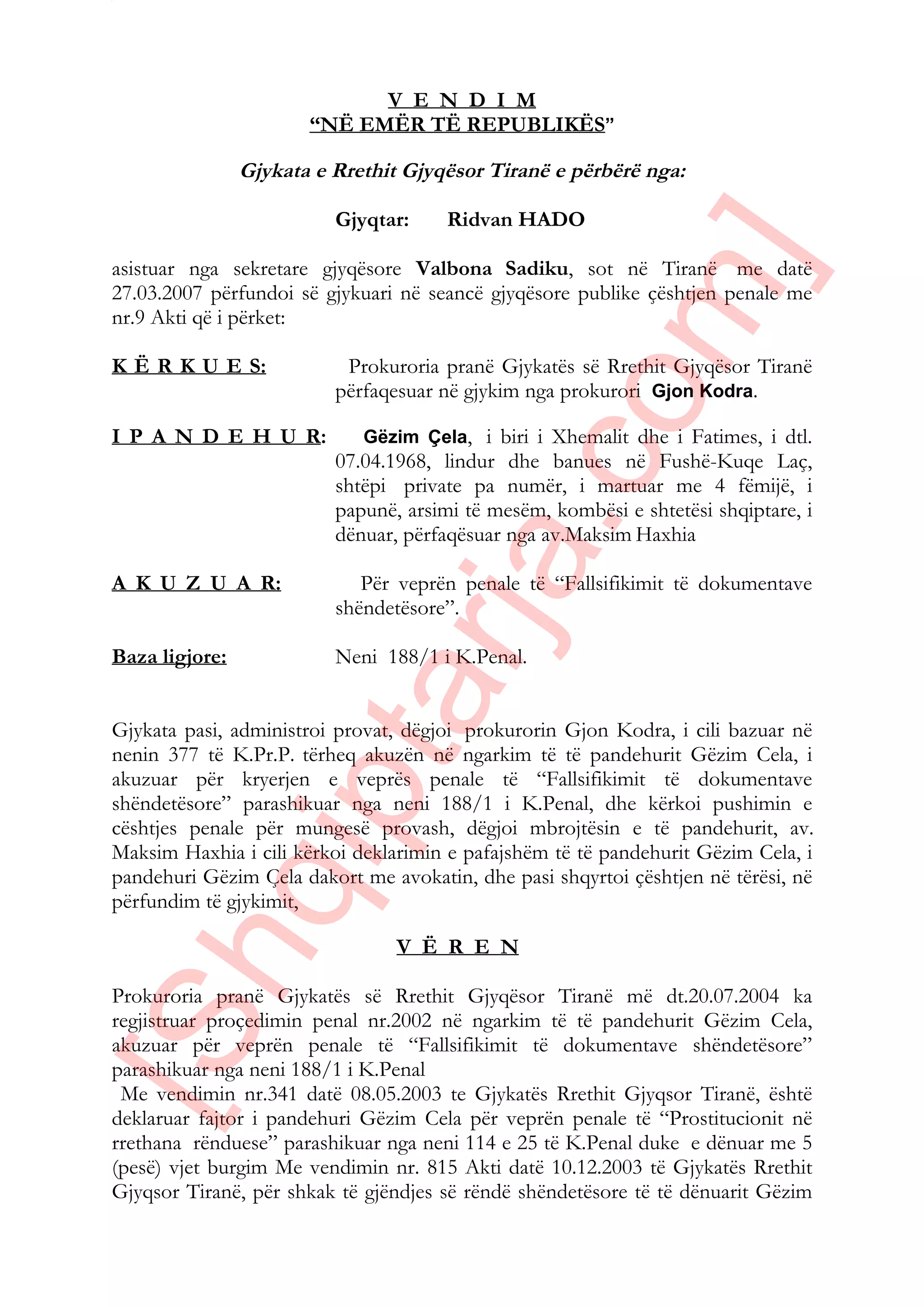 Gezim Çela 1, vendimi nr 446 | PDF