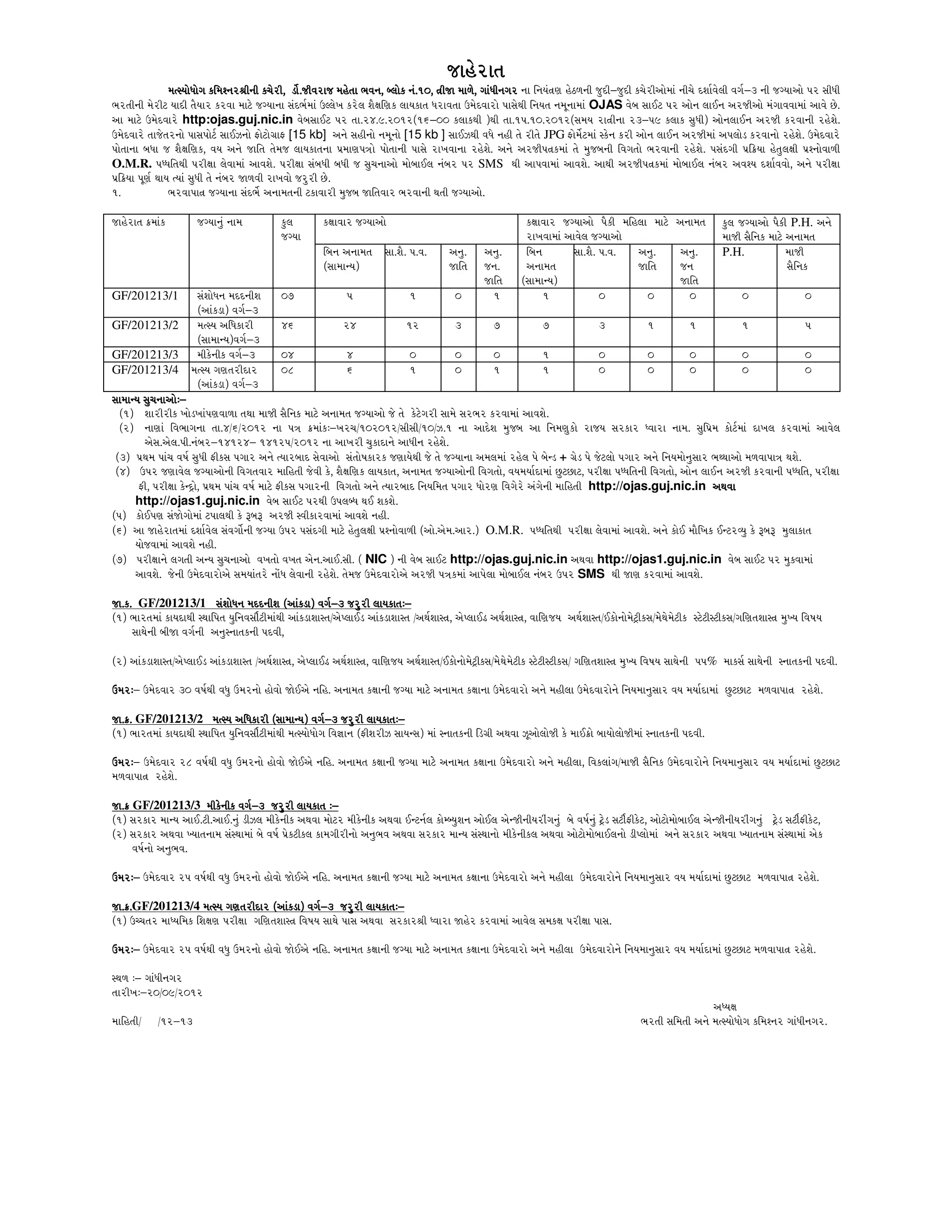 Fisheries Enumerator - Ojas.guj.nic.in