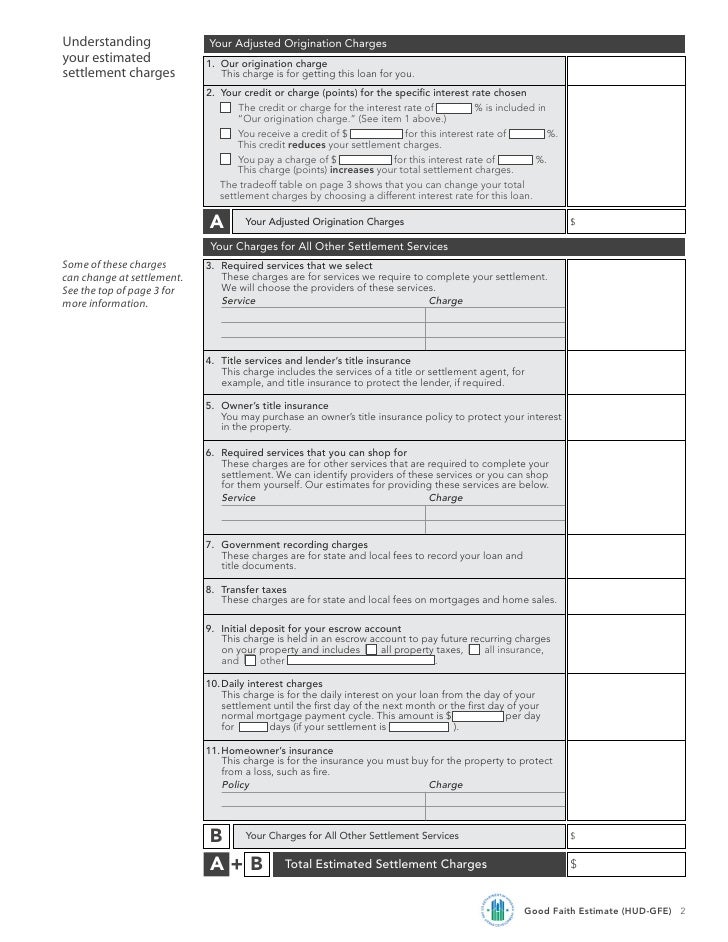 Hud Good Faith Estimate Fillable Form - Printable Forms Free Online