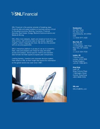 SNL Global Banking Brochure | PDF | Business Banking & Finance | Business