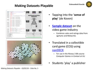 Using Analytical Game Design to make datasets ‘playable’ in the ...