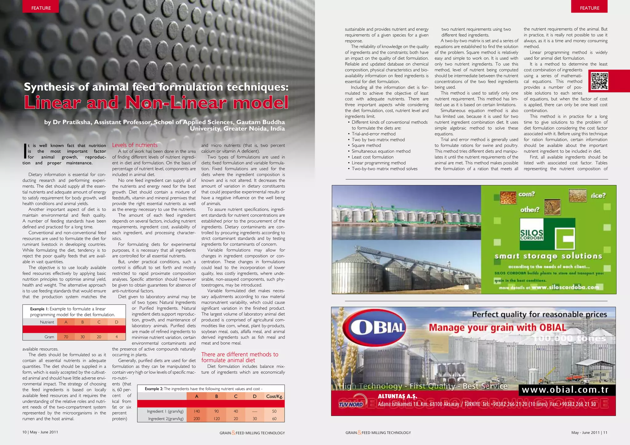 Synthesis of animal feed formulation techniques: Linear and Non-Linear ...