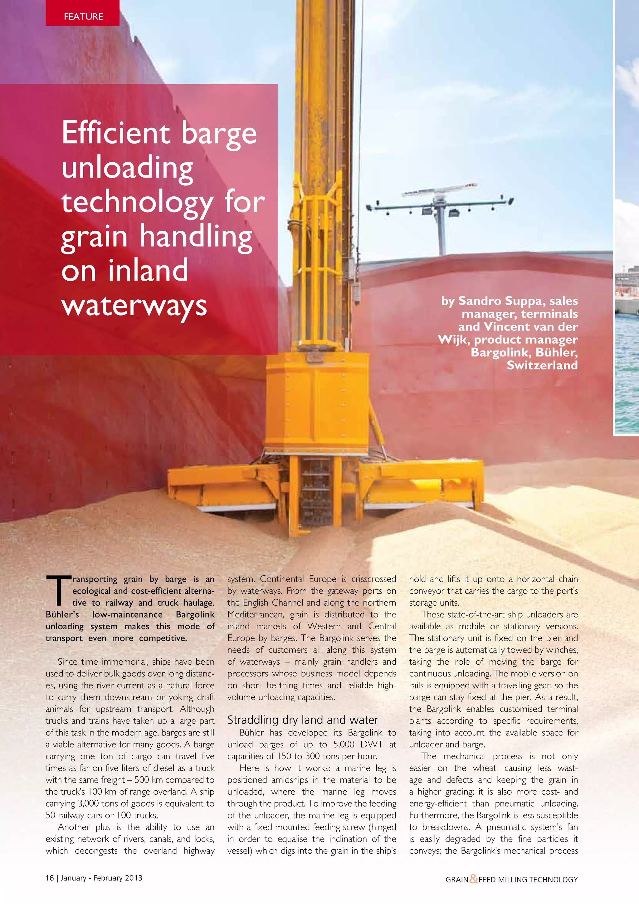 Efficient barge unloading technology for grain handling on inland ...