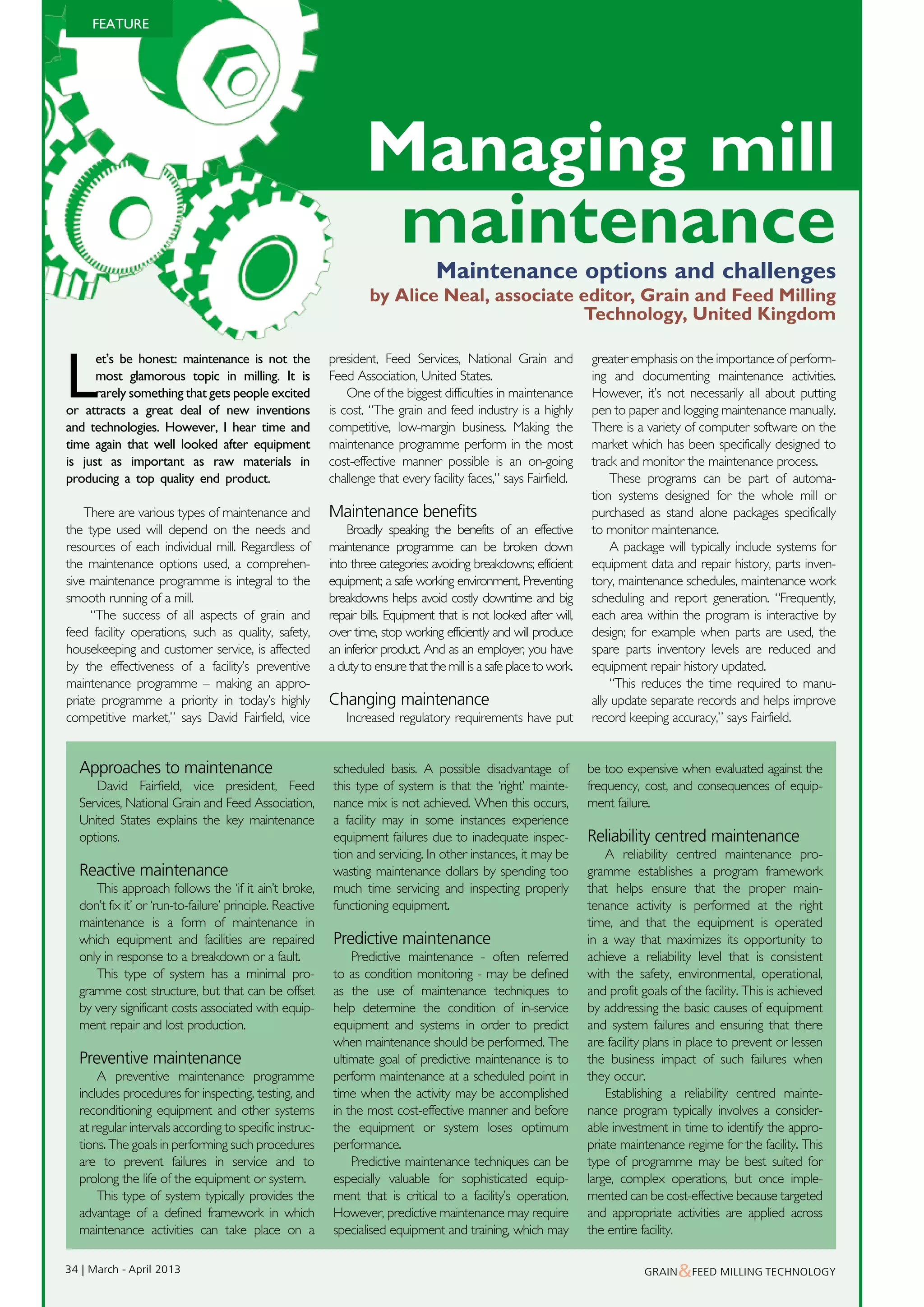 Managing mill maintenance - Maintenance options and challenges | PDF