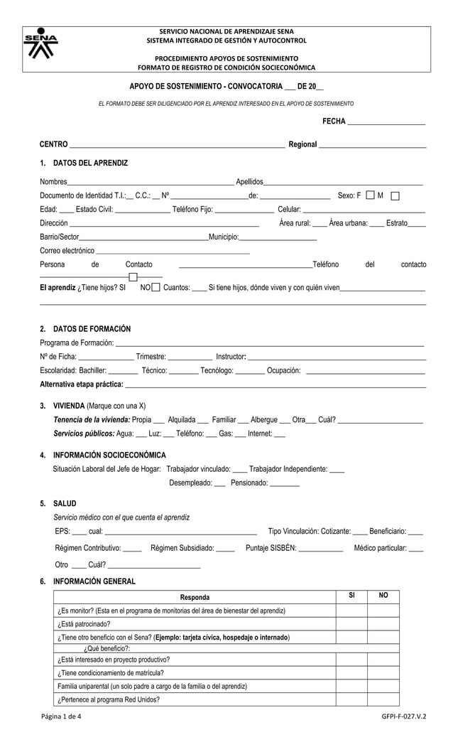 Gfpi f-027 formato-registro_socioeconomico | PDF