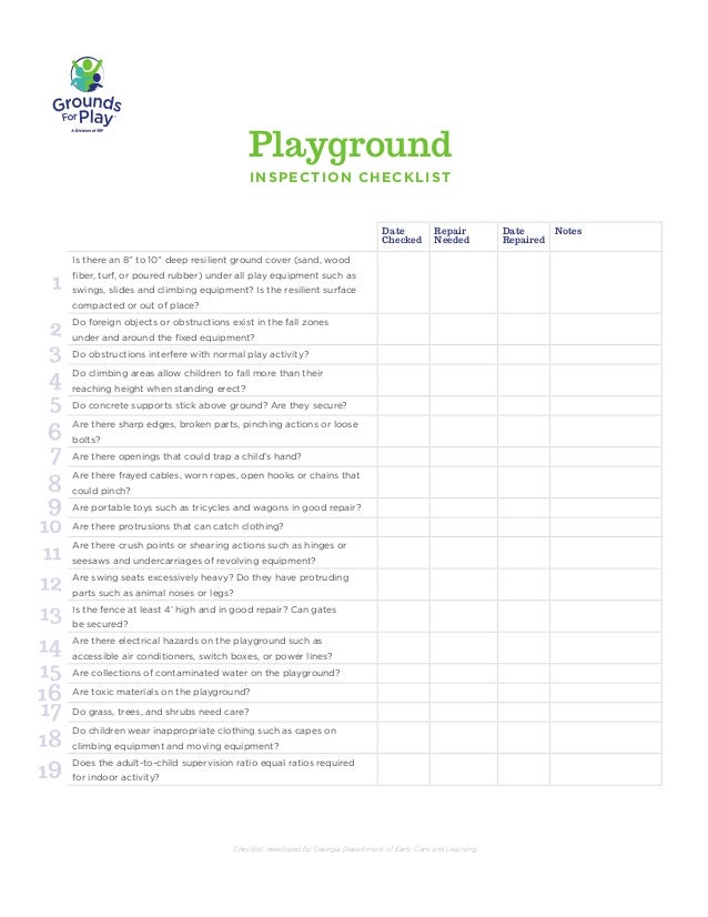 Playground Safety Checklist