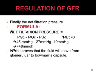 Gfr(glomerulur) filtration rate and its regulation | PPTX