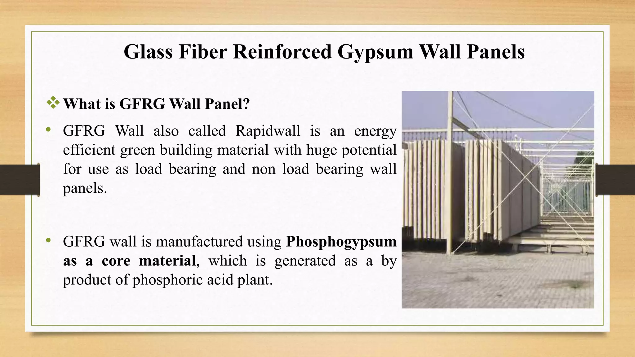 Glass Fiber Reinforced Gypsum (GFRG) Panel | PPTX