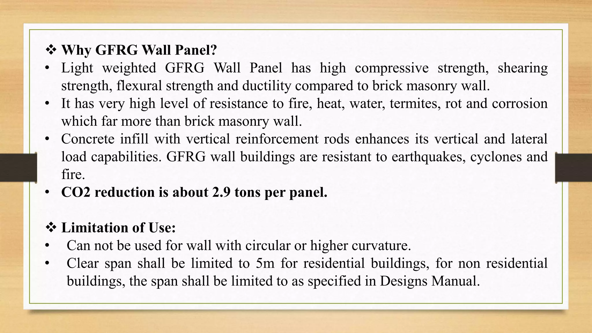 Glass Fiber Reinforced Gypsum (GFRG) Panel | PPTX