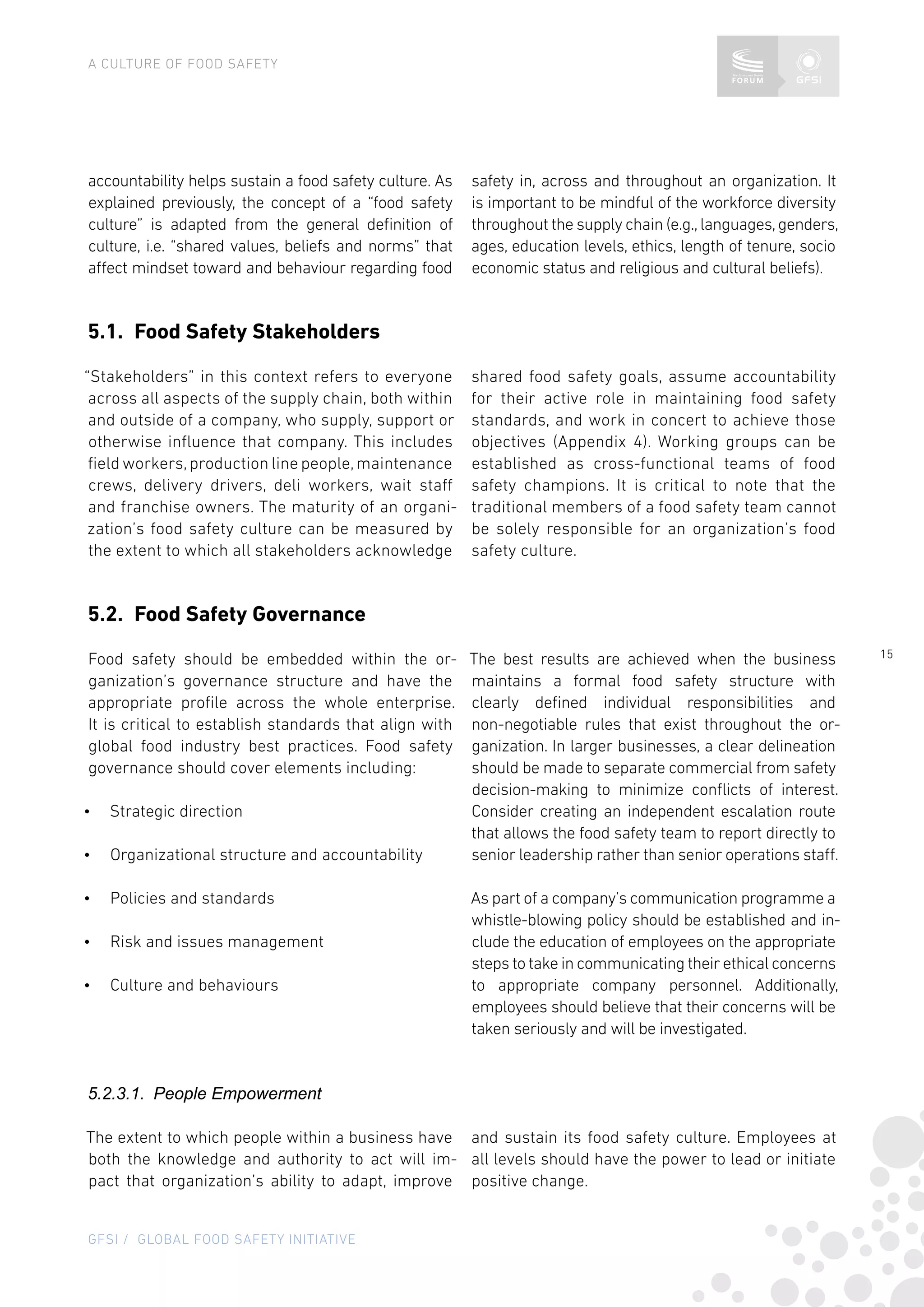 A CULTURE OF FOOD SAFETY A POSITION PAPER FROM THE GLOBAL FOOD SAFETY ...