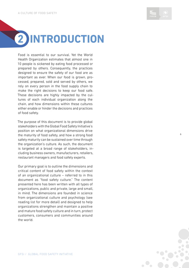 A CULTURE OF FOOD SAFETY A POSITION PAPER FROM THE GLOBAL FOOD SAFETY ...