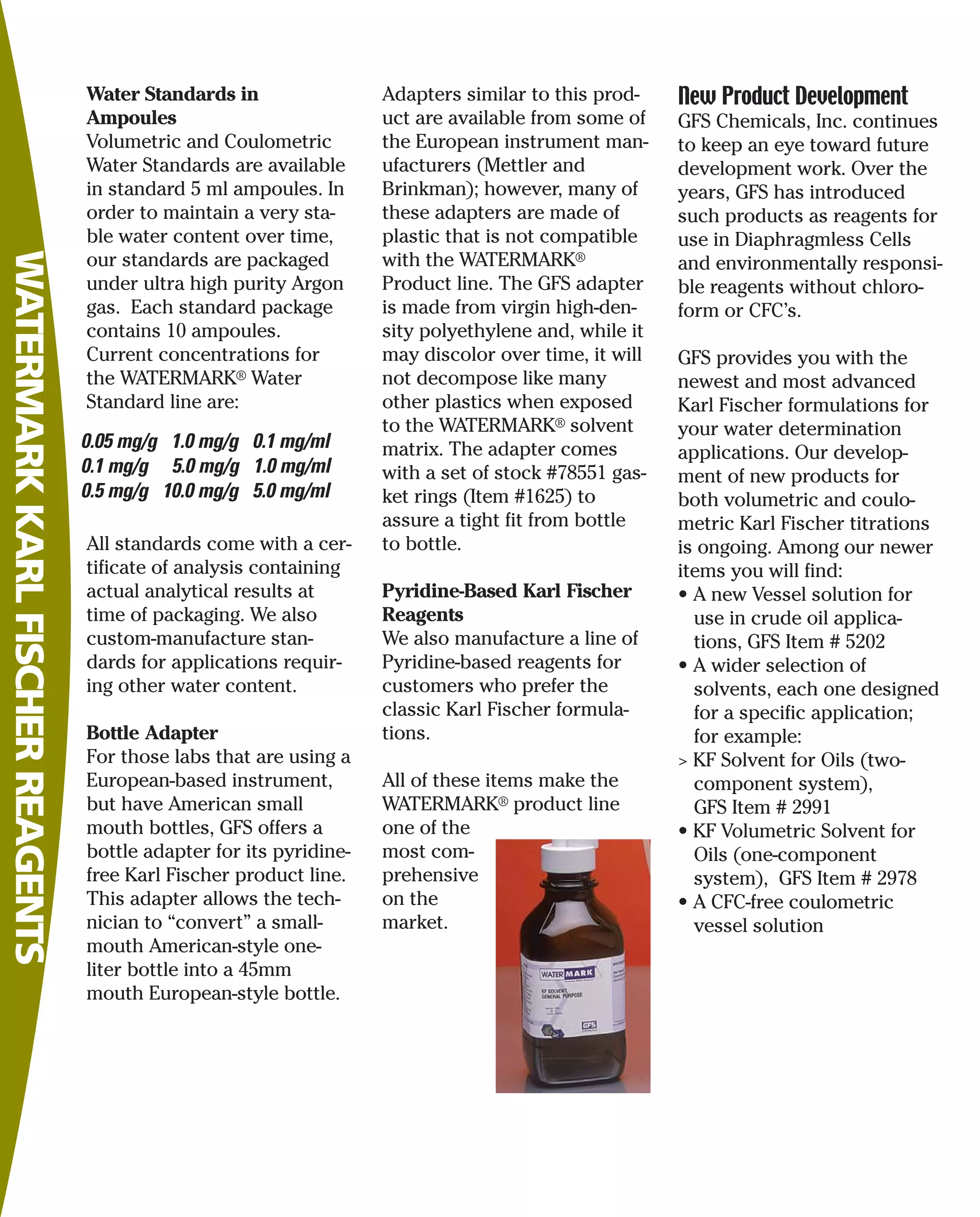 GFS Chemicals Karl Fischer Reagents - Watermark Brand | PDF