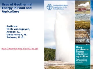 Geothermal direct use - with a focus on agriculture and agro-industry ...
