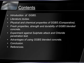 GGBS as a durability and strength enhancer | PPT