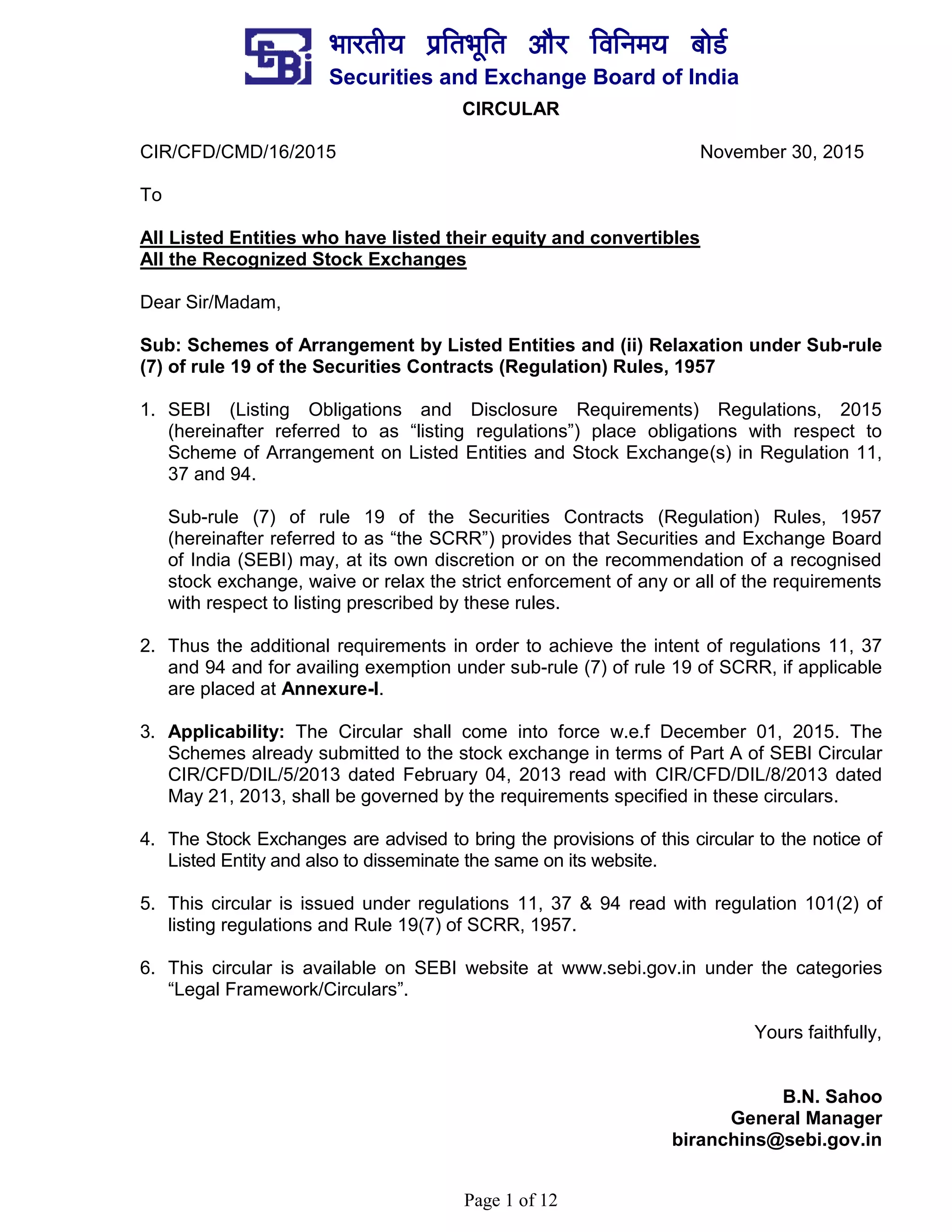 Schemes of Arrangement by Listed Entities and (ii) Relaxation under Sub ...