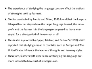 Factors Affecting Language Learning Strategy Use | PPT