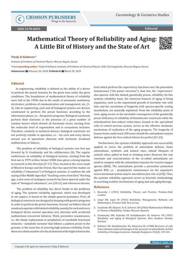 Mathematical Theory of Reliability and Aging: A Little Bit of History ...