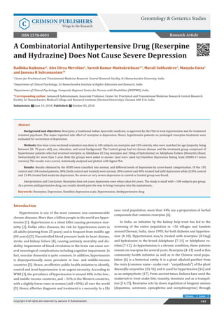 A Combinatorial Antihypertensive Drug (Reserpine and Hydrazine) Does ...