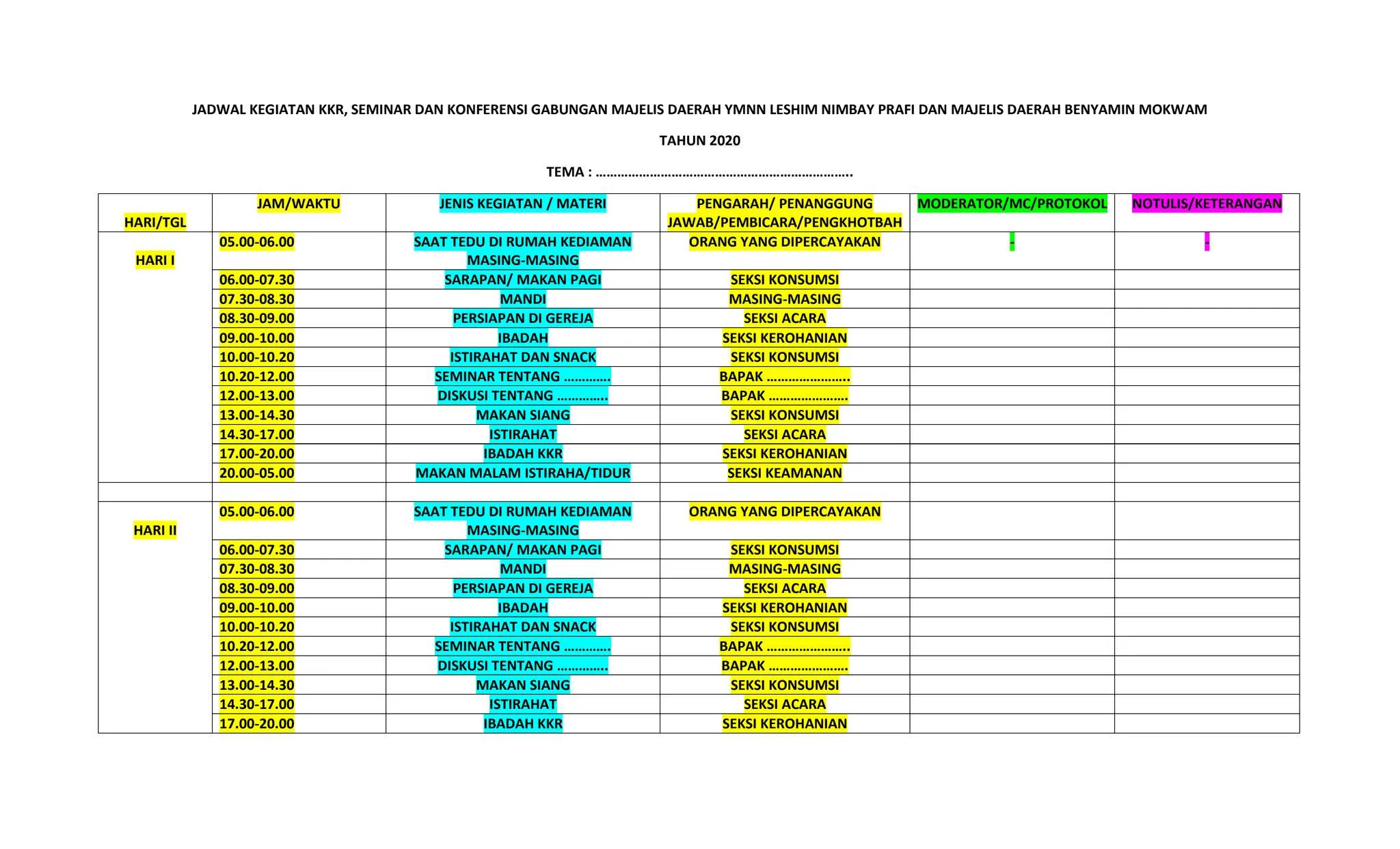 Jadwal kegiatan seminar, Kegiatan rohani | DOCX