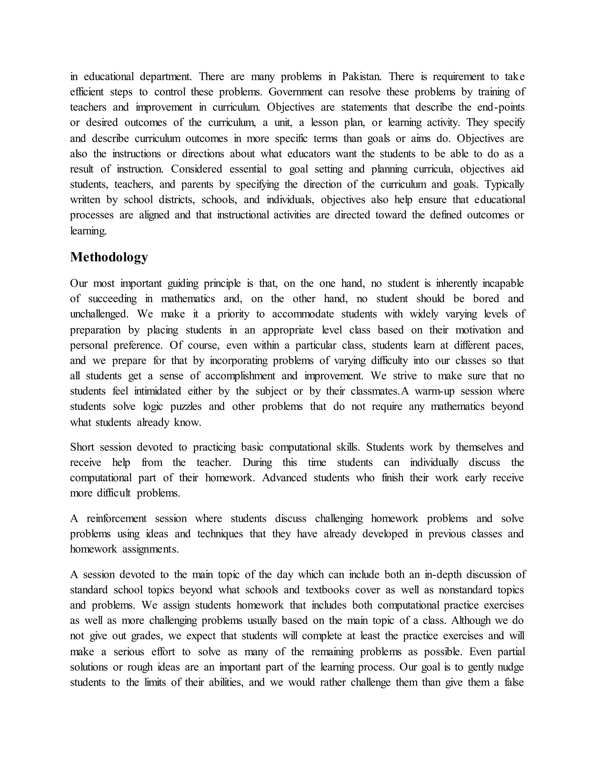 Research Proposal on: Teacher’s knowledge & curriculum effect on ...