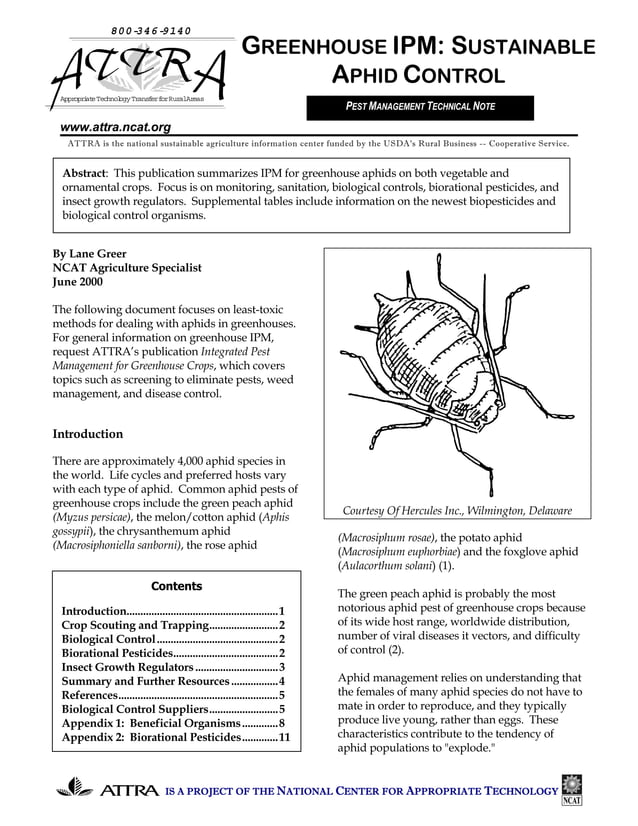 Greenhouse IPM: Sustainable Aphid Control | PDF