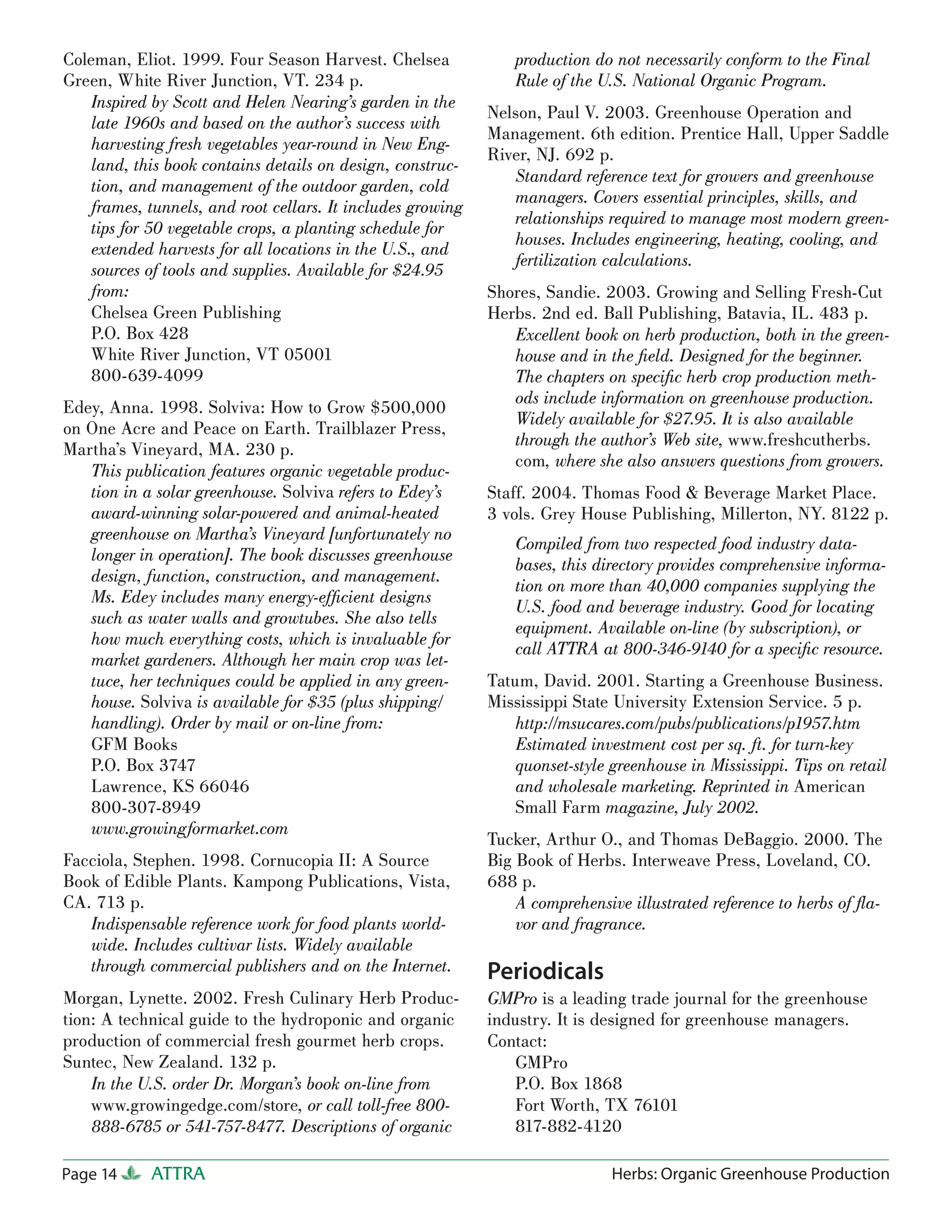 Herbs: Organic Greenhouse Production | PDF