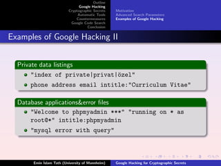 Google Hacking for Cryptographic Secrets | PDF | Search | Internet
