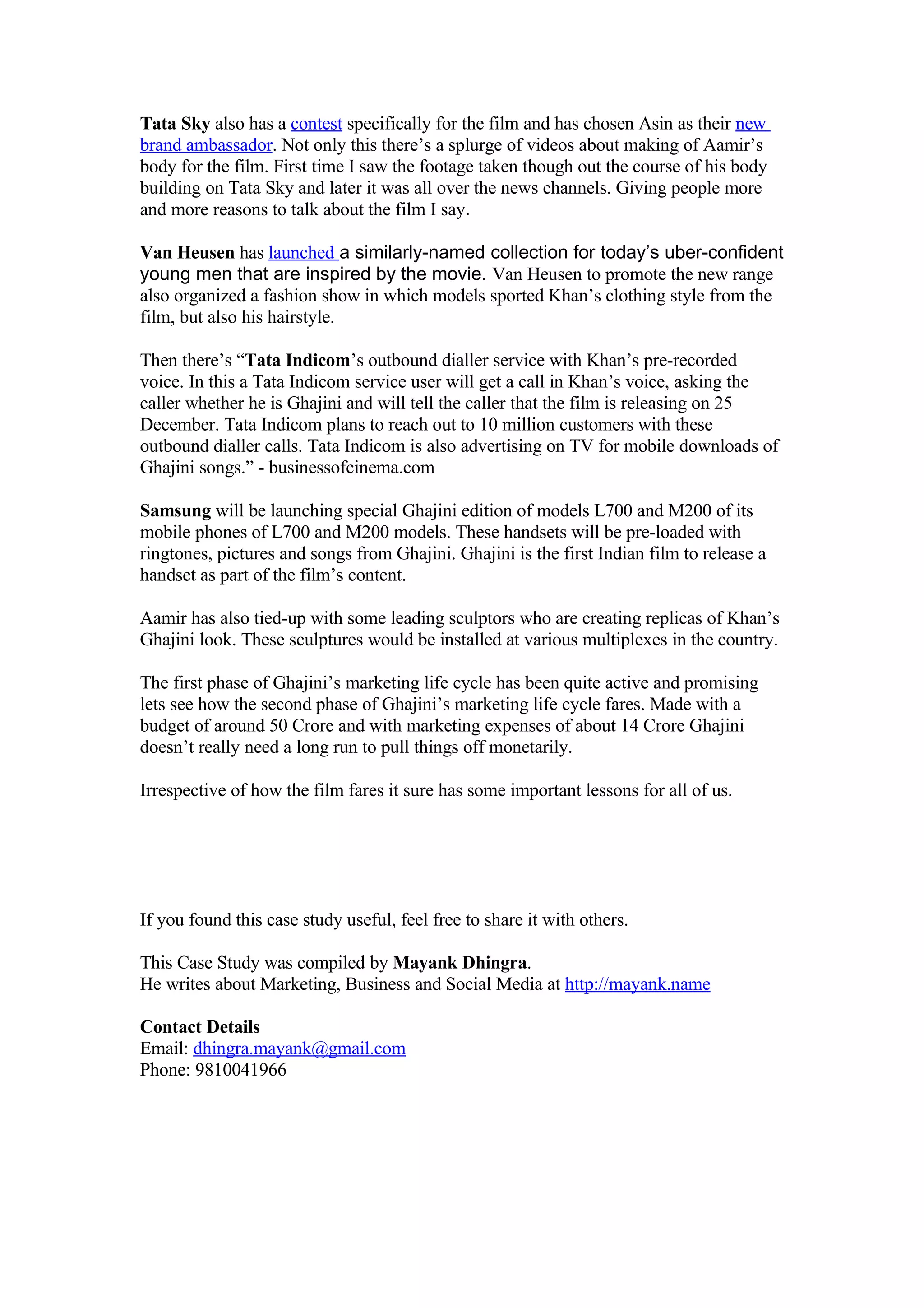 Marketing Case Study: Ghajini | PDF