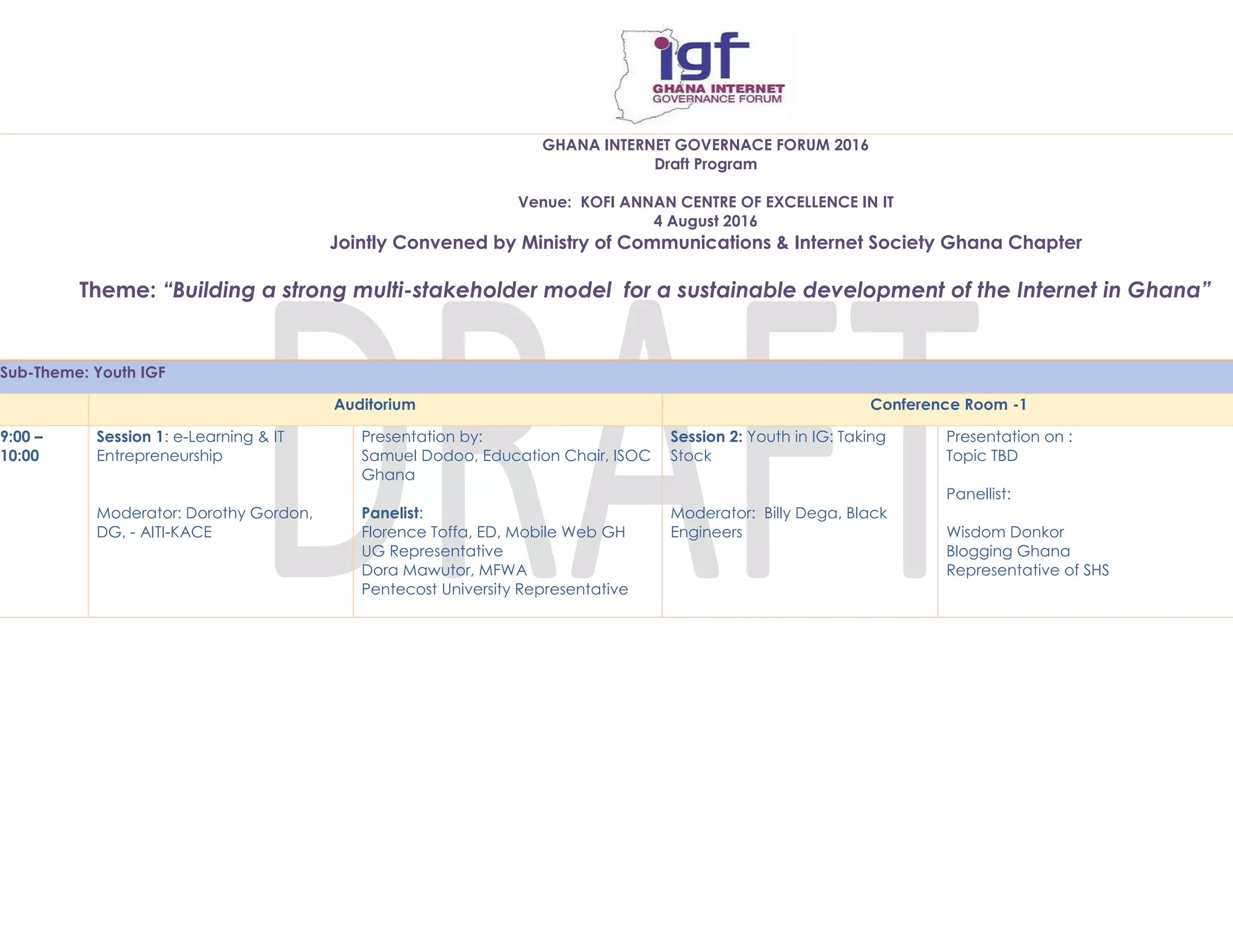 GHANA IGF 2016 DRAFT PROGRAM | PPT