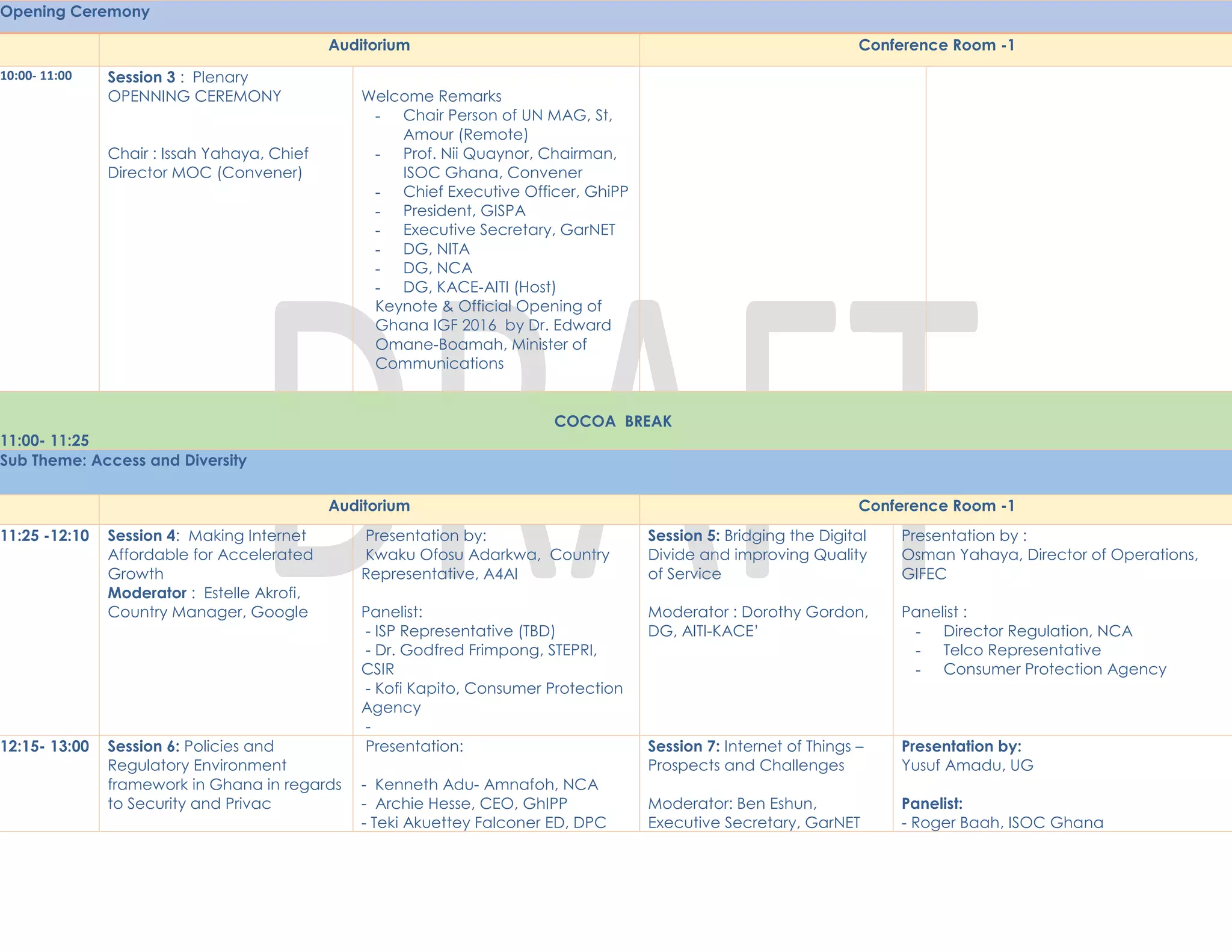 GHANA IGF 2016 DRAFT PROGRAM | PPT