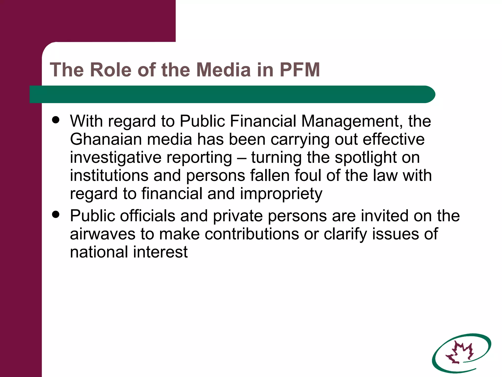 Ghana’s pfm stakeholder dynamics | PPT