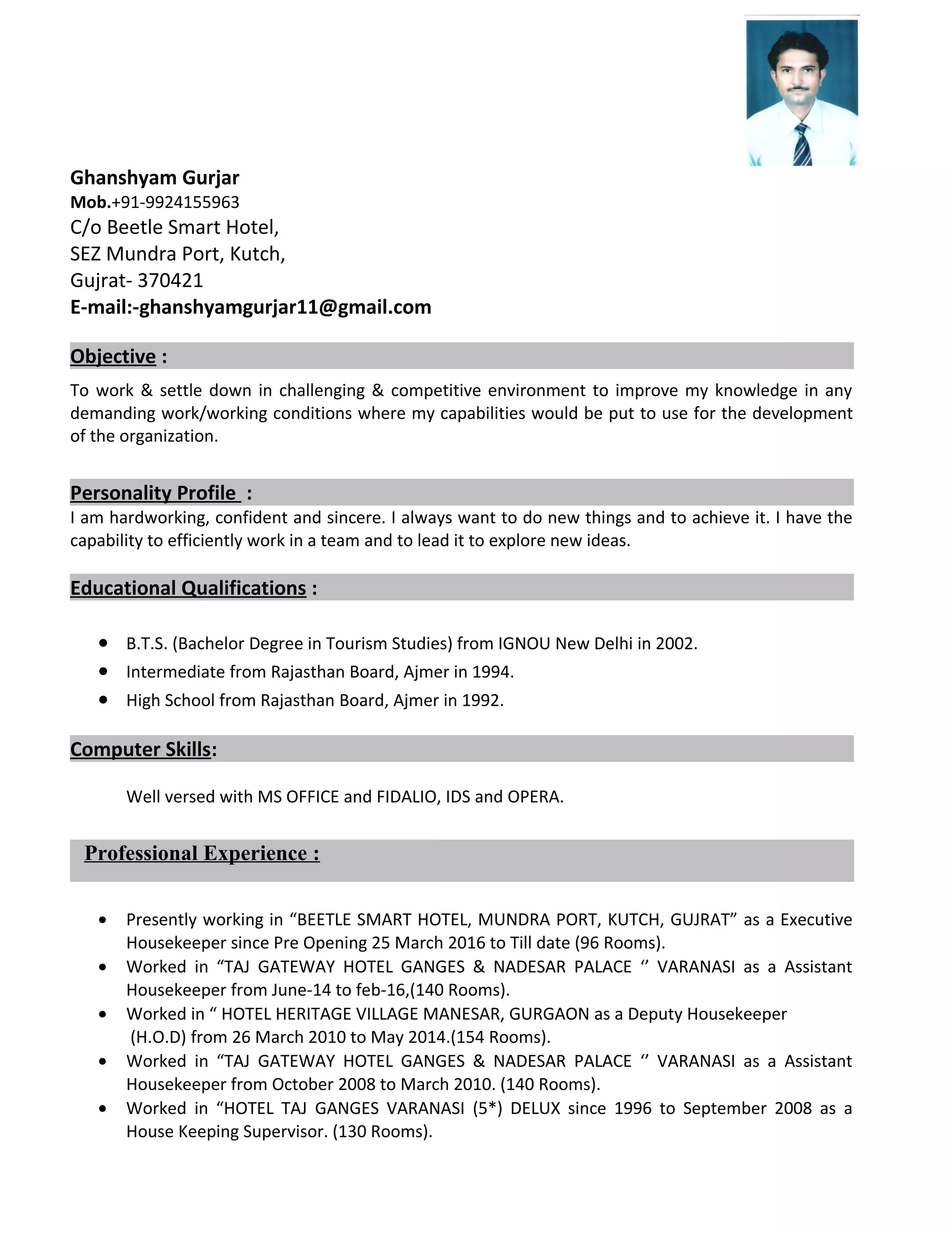 Ghanshyam gurjar resume | DOC