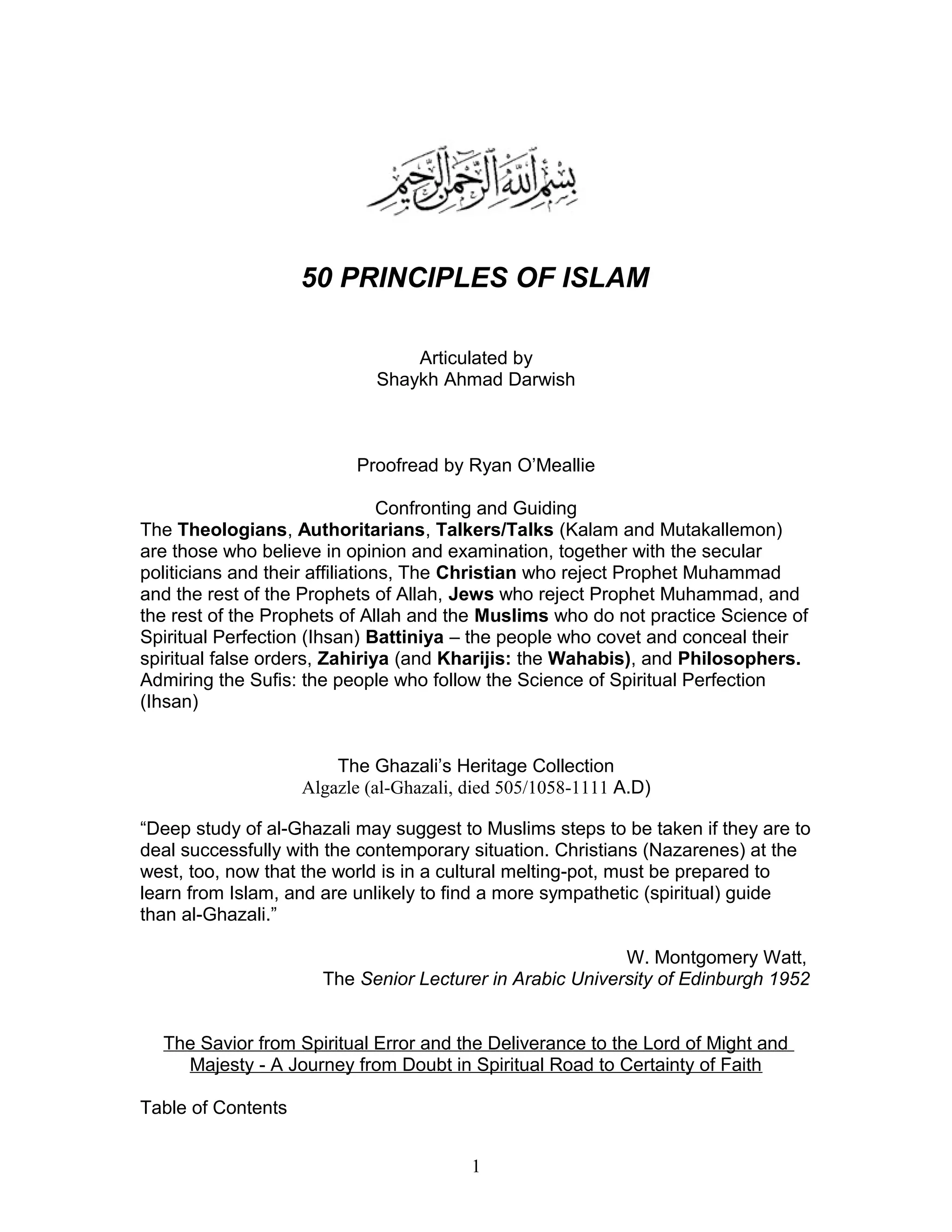50 spiritual principals by al Ghazali | DOC