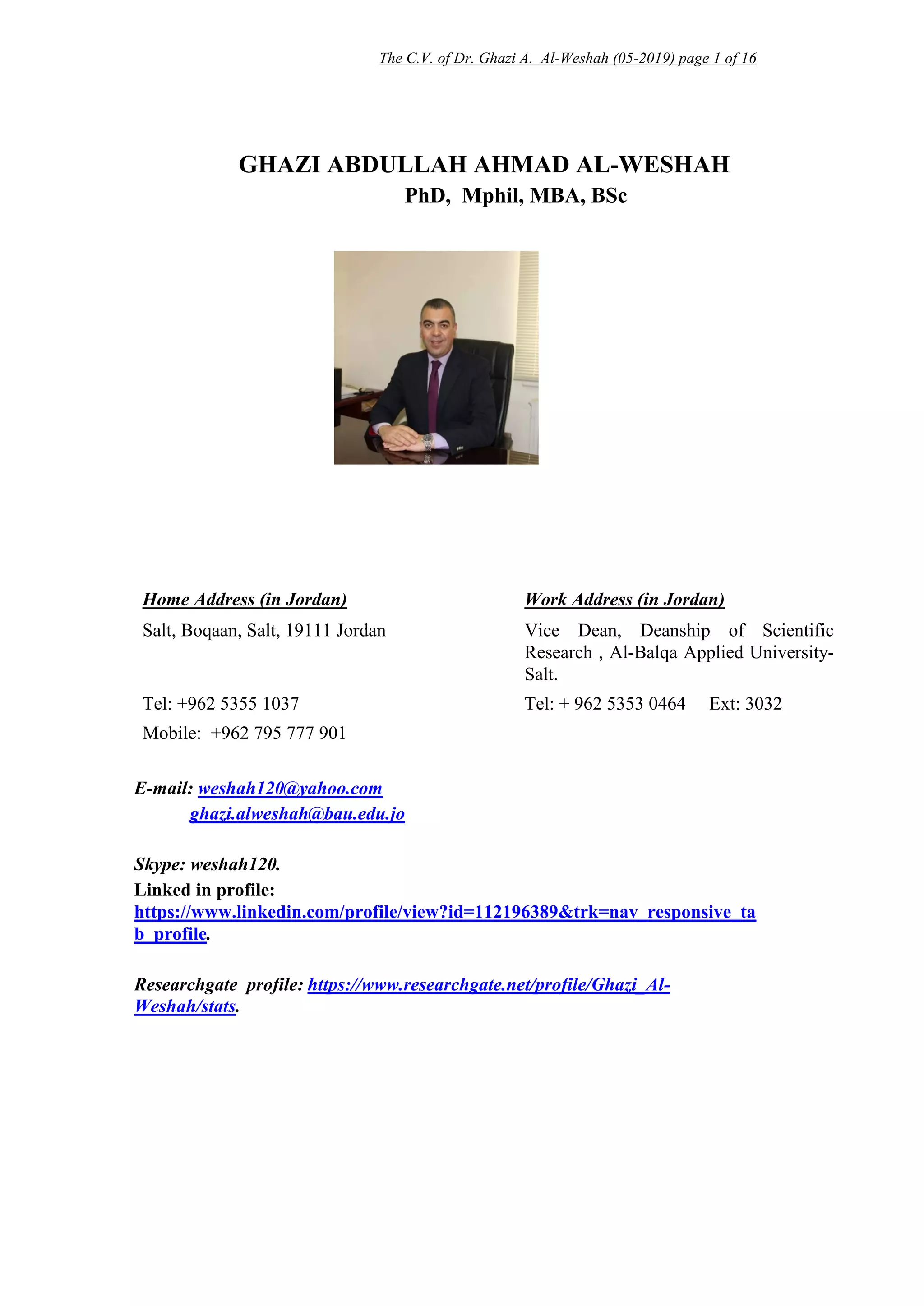 Ghazi al weshah c.v. 5-2019 | PDF
