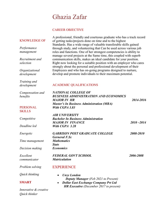 Ghazia zafar cv | PDF