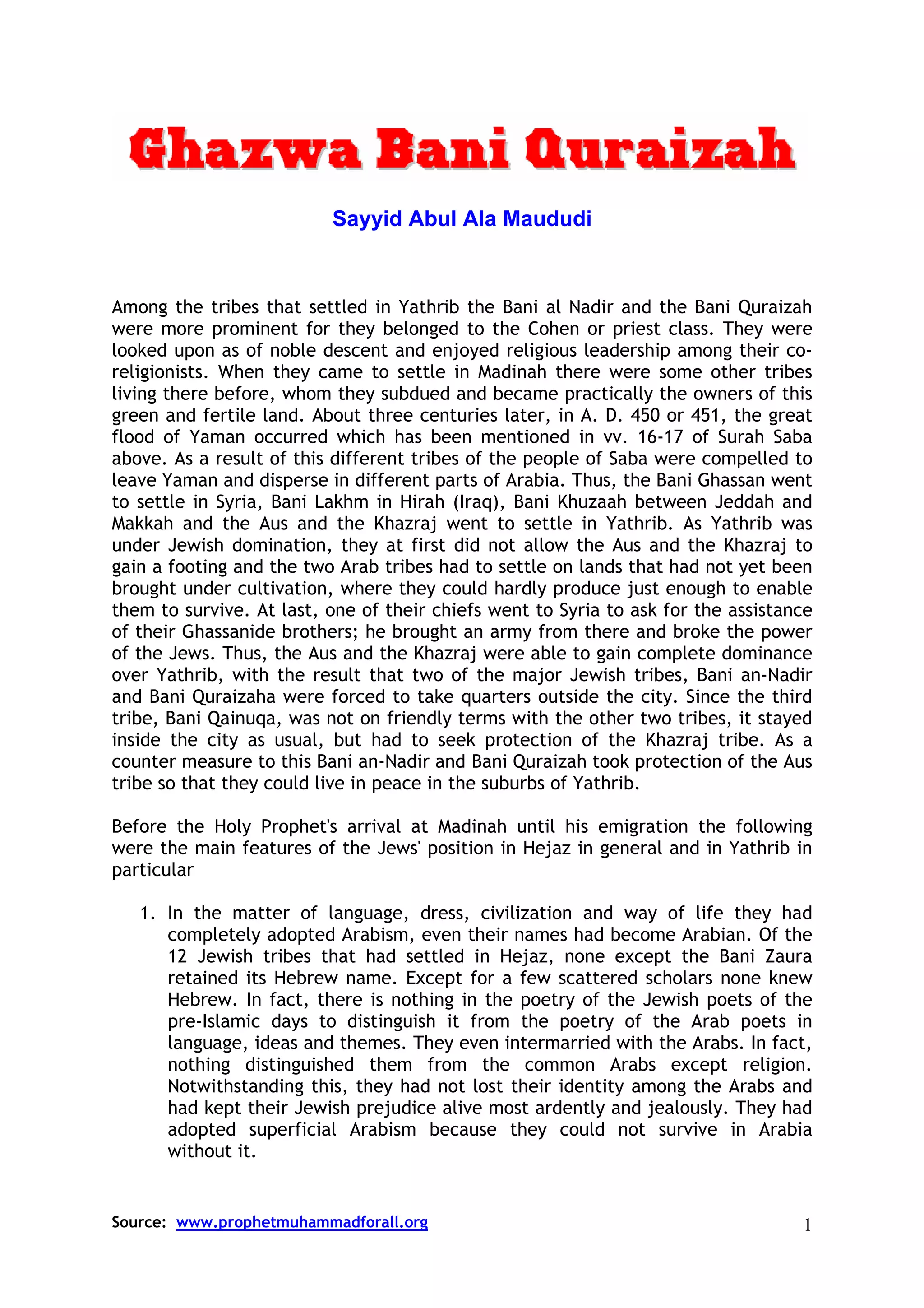 Ghazwwa Bani Quraizah | PDF