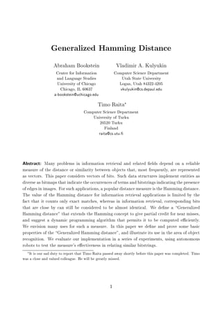 Generalized Hamming Distance | PDF