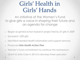Girls Health in Girls Hands 2012 Presentation General | PPTX | Non ...