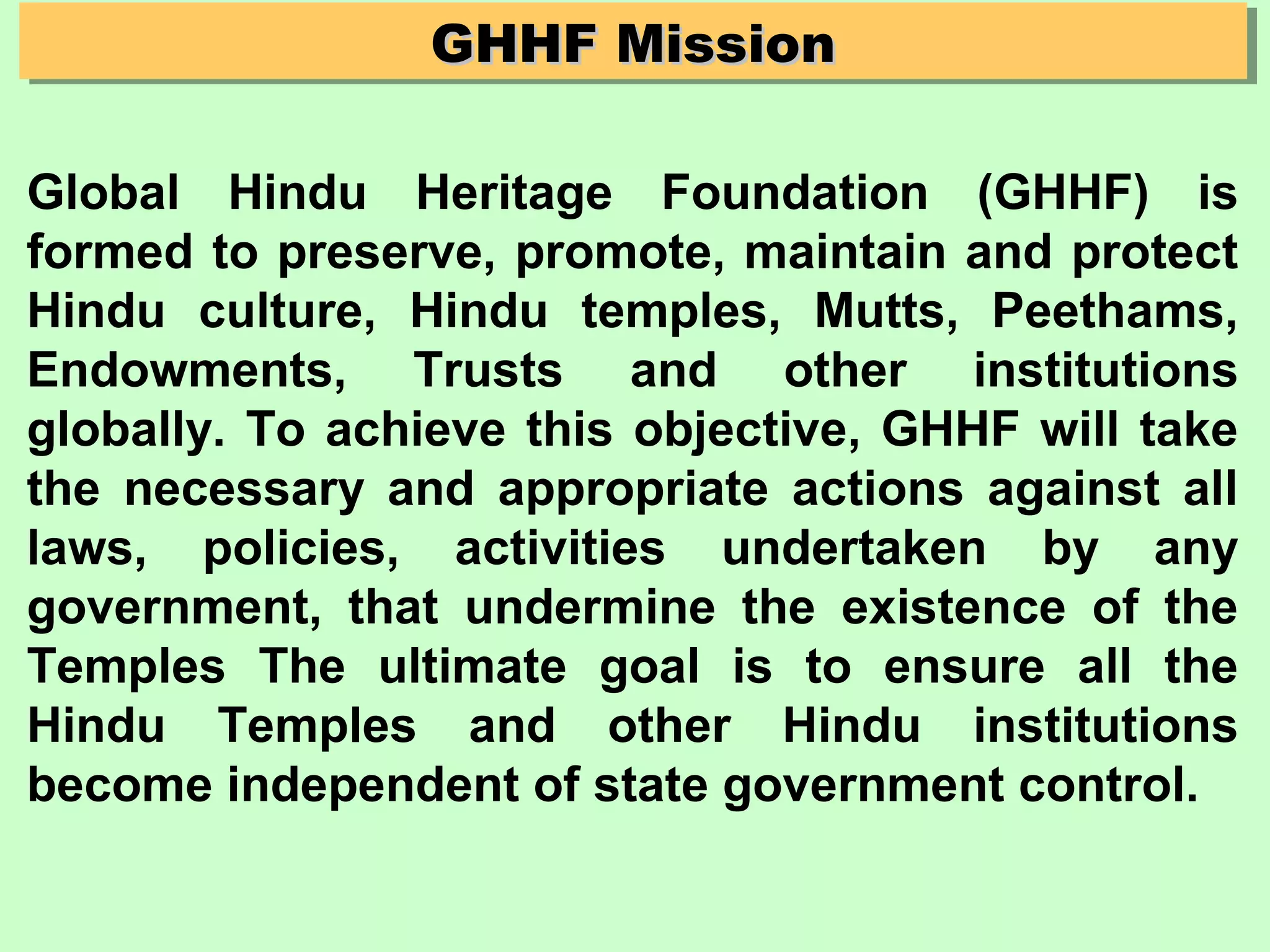 Ghhf presentation - swami paripoornanda 2013 visit | PPT