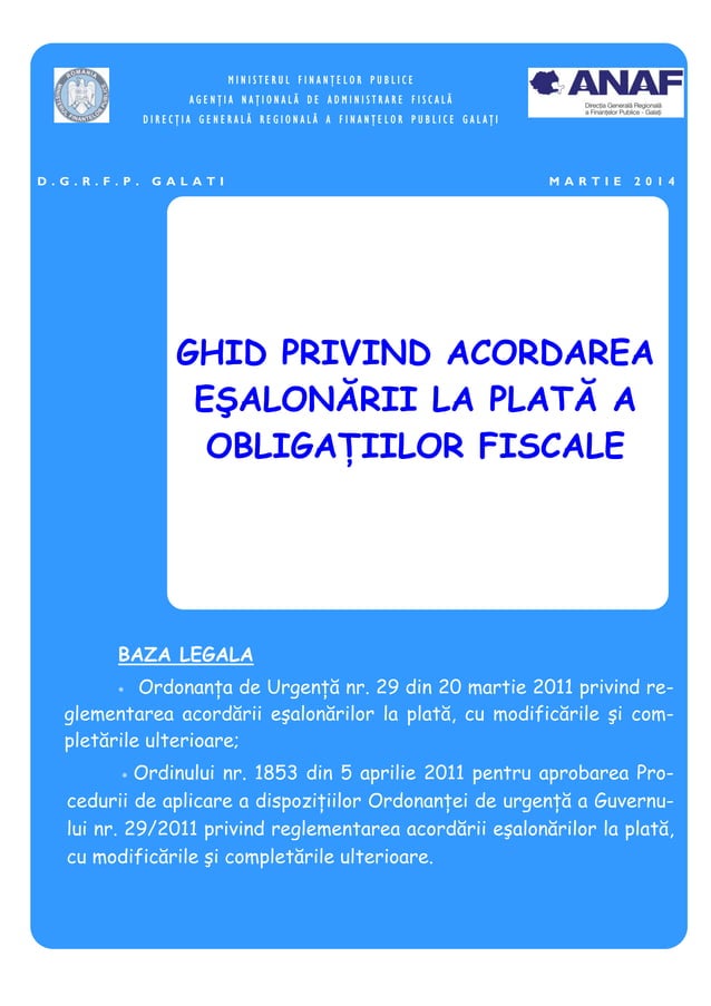Ghid privind acordarea esalonarii la plata a obligatiilor fiscaleGhid esalonare-plata | PDF