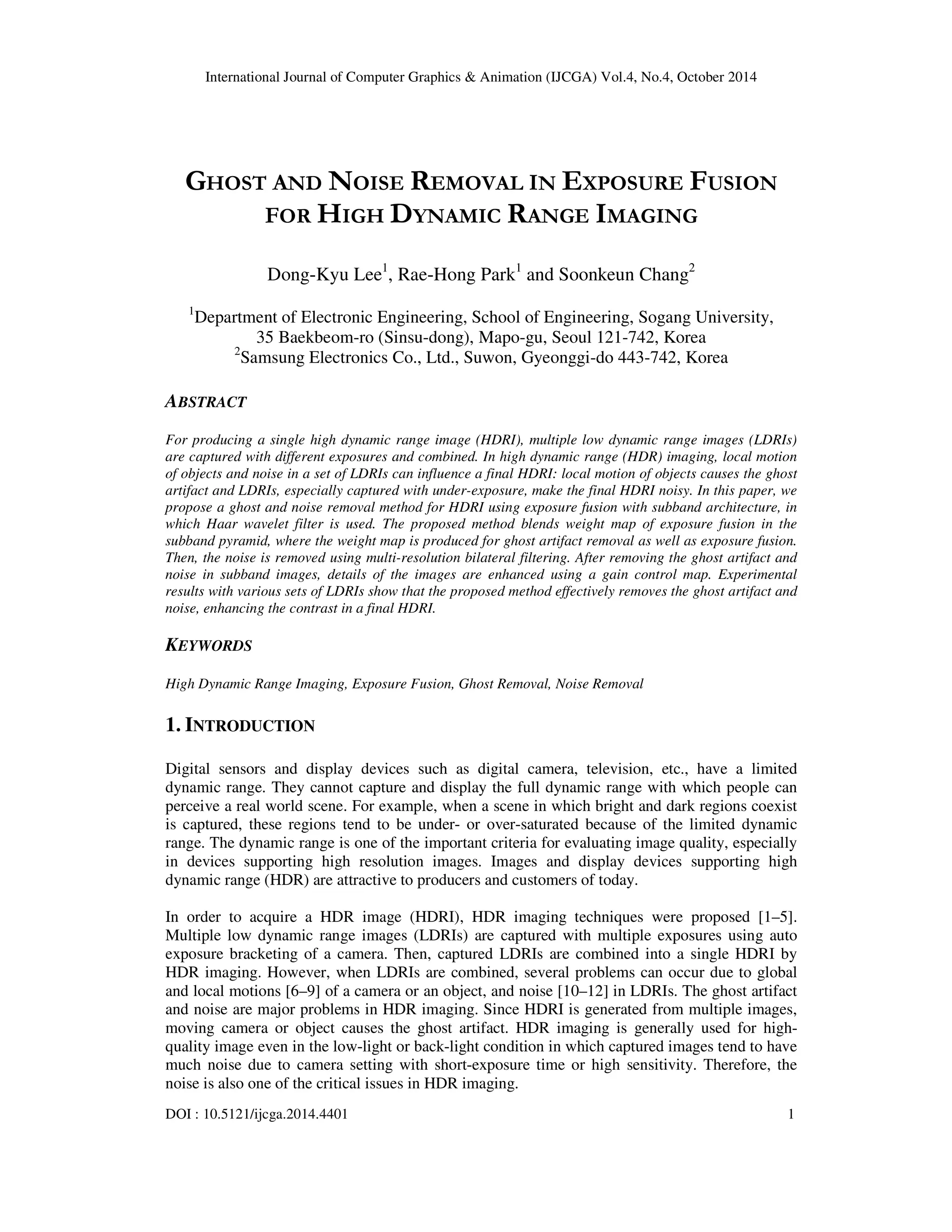 Ghost and Noise Removal in Exposure Fusion for High Dynamic Range Imaging | PDF