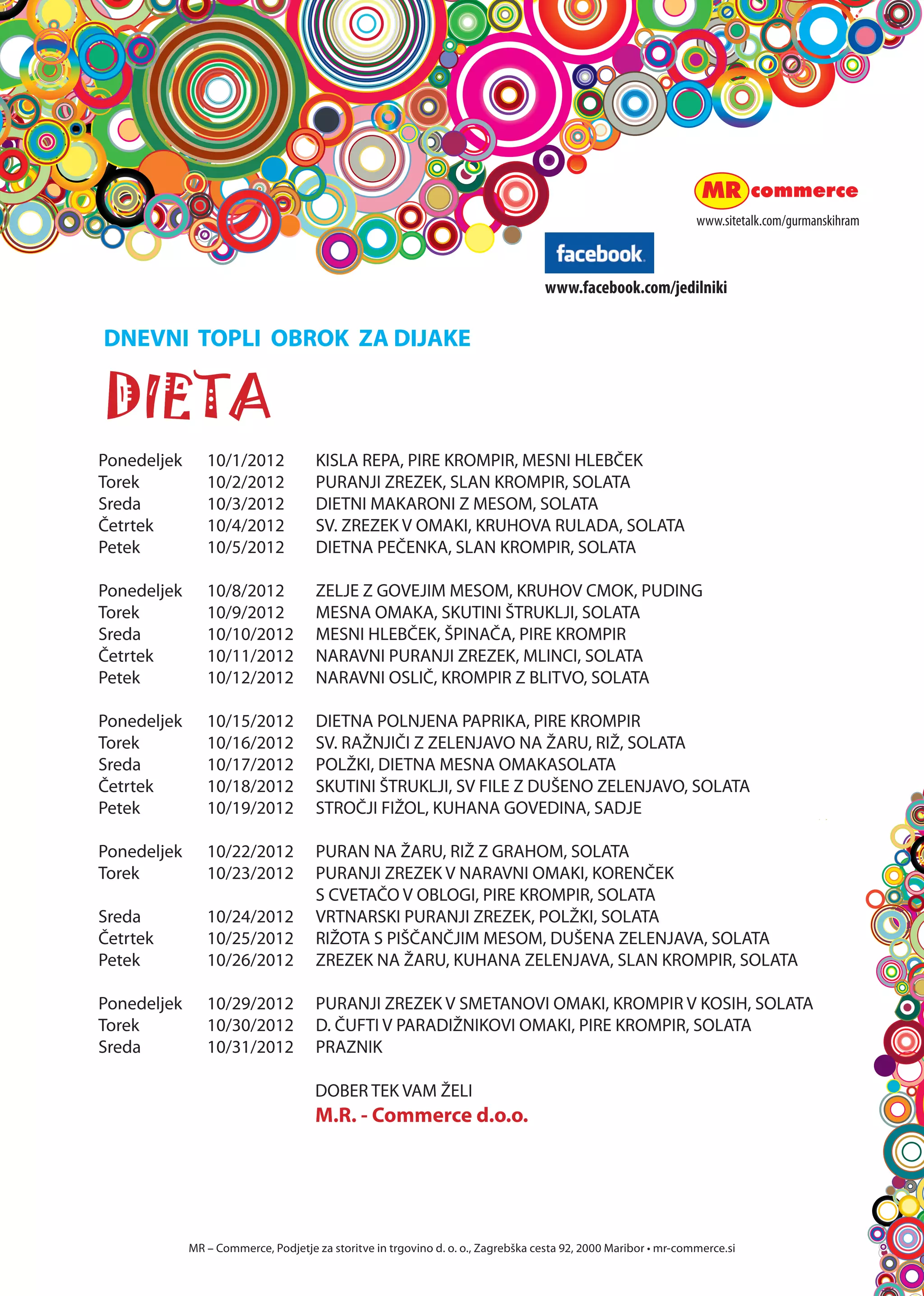 Jedilniki oktober 2012 | PDF