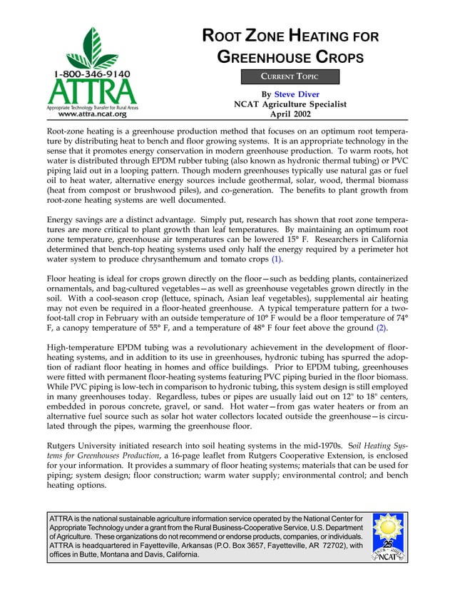 Root Zone Heating for Greenhouse Crops | PDF